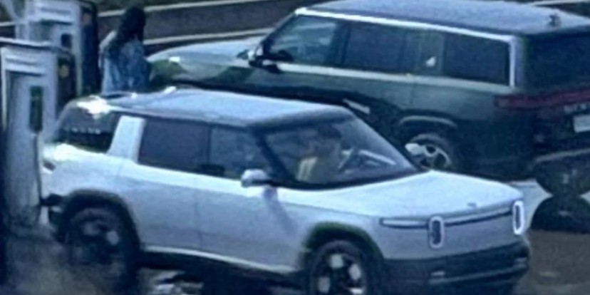 Rivian R2 possibly spotted in the wild during a promotional photo or ...